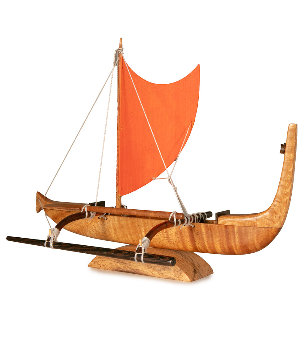 Koa 10”L Canoe “Mini Cook Island with Orange Sail” by Francis Pimmel ...
