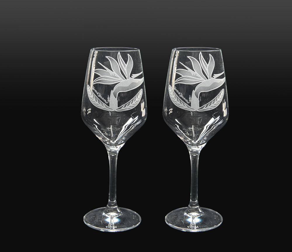 Sand-Etched Bird of Paradise White Wine. Set of 2 – Martin & MacArthur