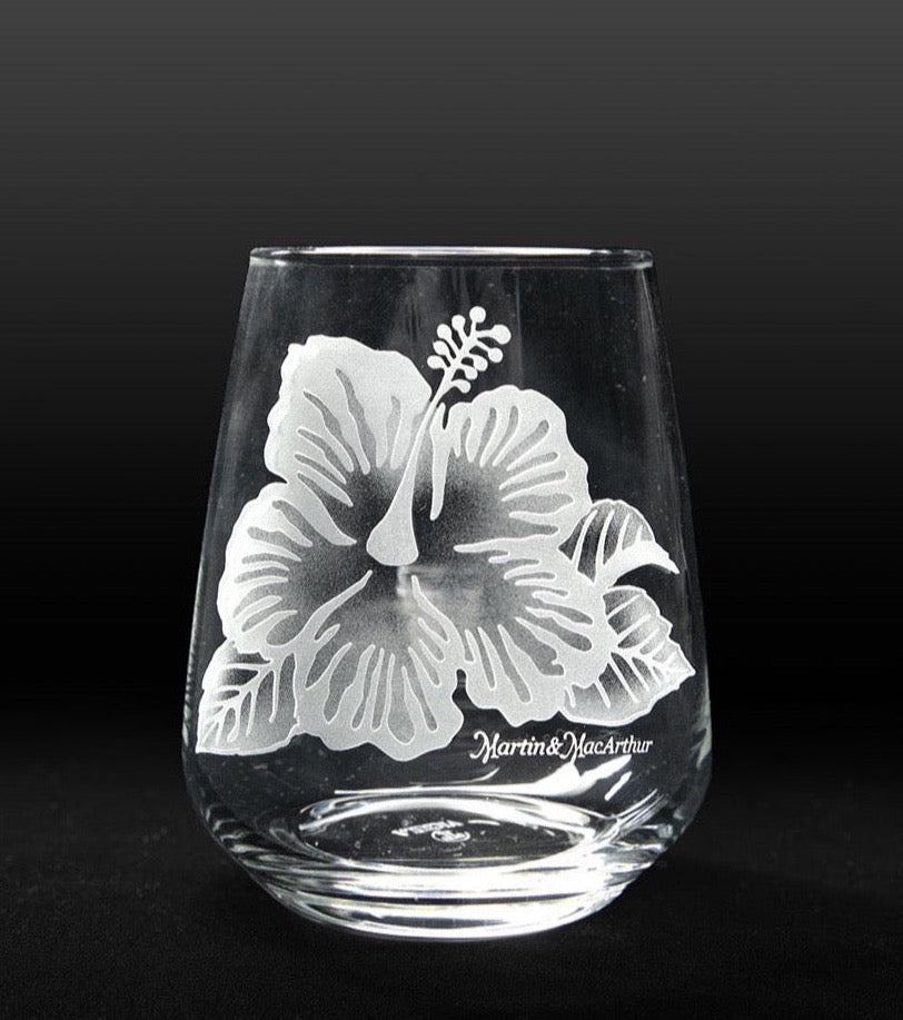 Sand-Etched Hibiscus Stemless. Set of 2 – Martin & MacArthur